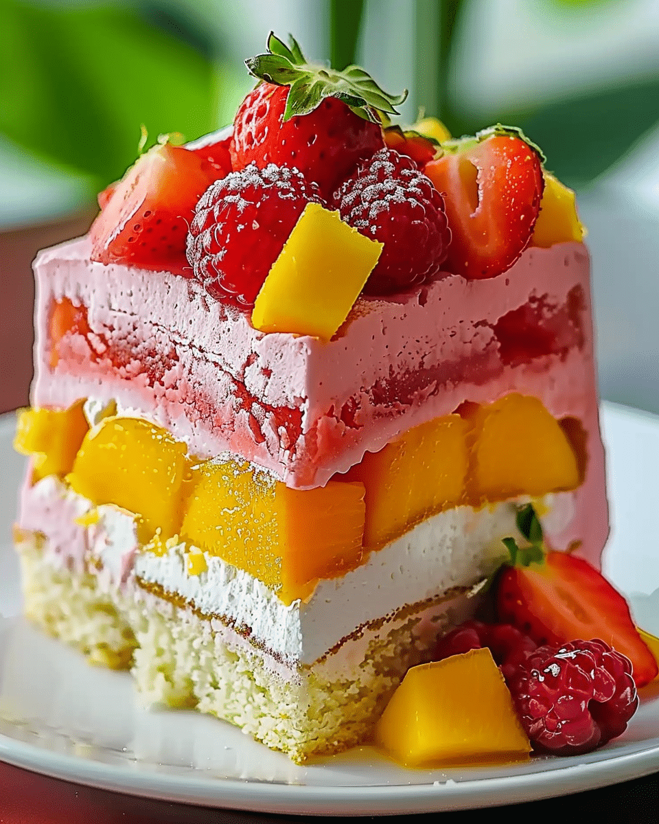Strawberry Mango Split Cake | Cooked By Lina