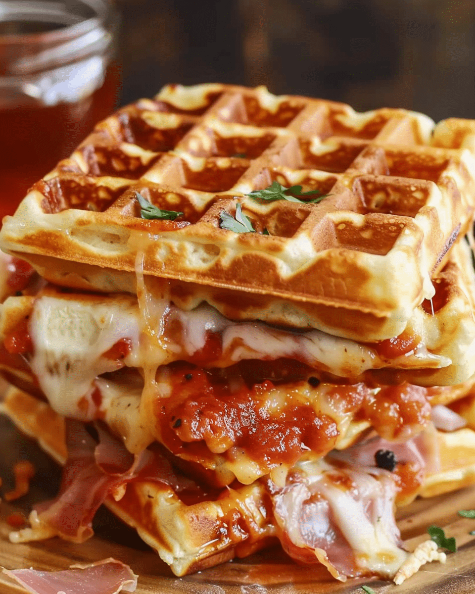 Pizza Stuffed Waffle Snacks | Cooked By Lina