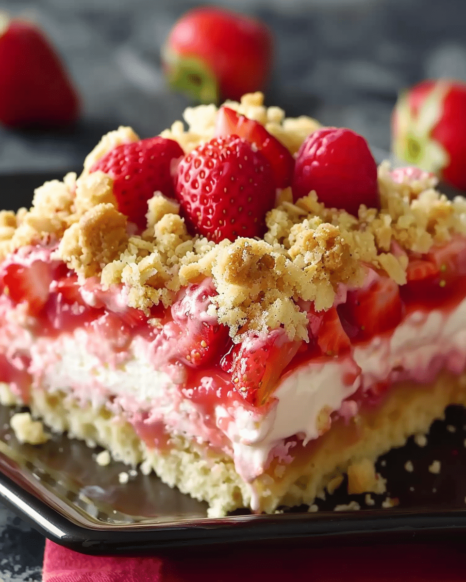 Cream Cheese Strawberry Sheet Cake with Crumble Topping | Cooked By Lina