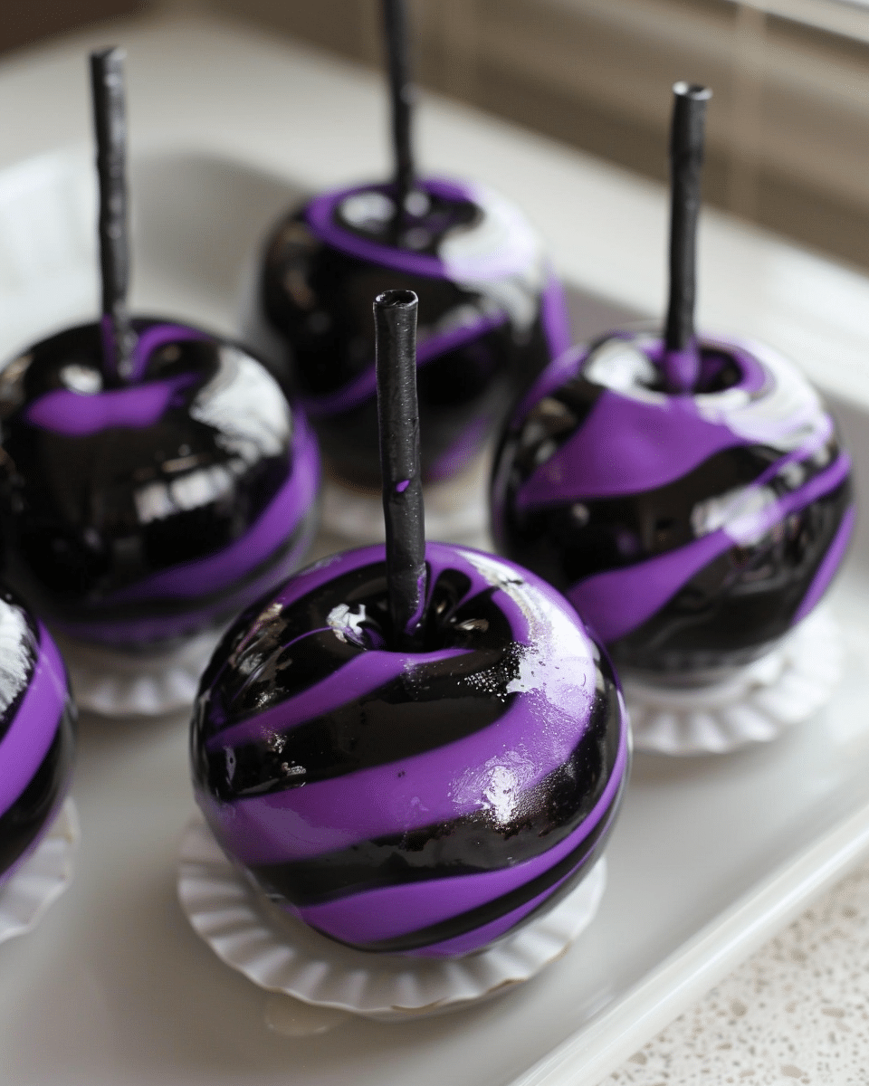 Black Poison Swirl Candy Apples | Cooked By Lina