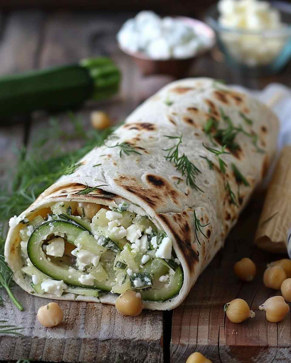 Grilled Zucchini and Feta Chickpea Wrap with Herbed Yogurt | Cooked By Lina